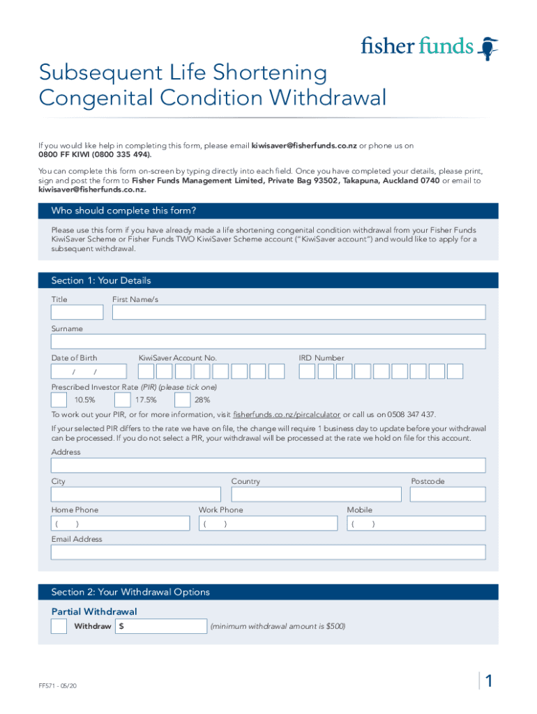 Fillable Online fisherfunds co GUIDE TO KIWISAVER EARLY WITHDRAWAL FOR LIFE-SHORTENING ... Fax ...