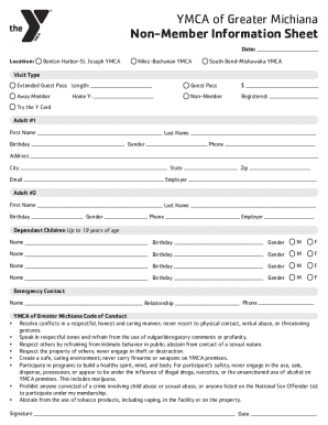 Fillable Online YMCA of Greater Michiana Non-Member Information Sheet Fax Email Print - pdfFiller