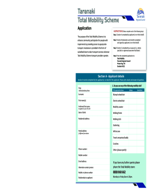 Fillable Online Taranaki Total Mobility Scheme application form Fax ...