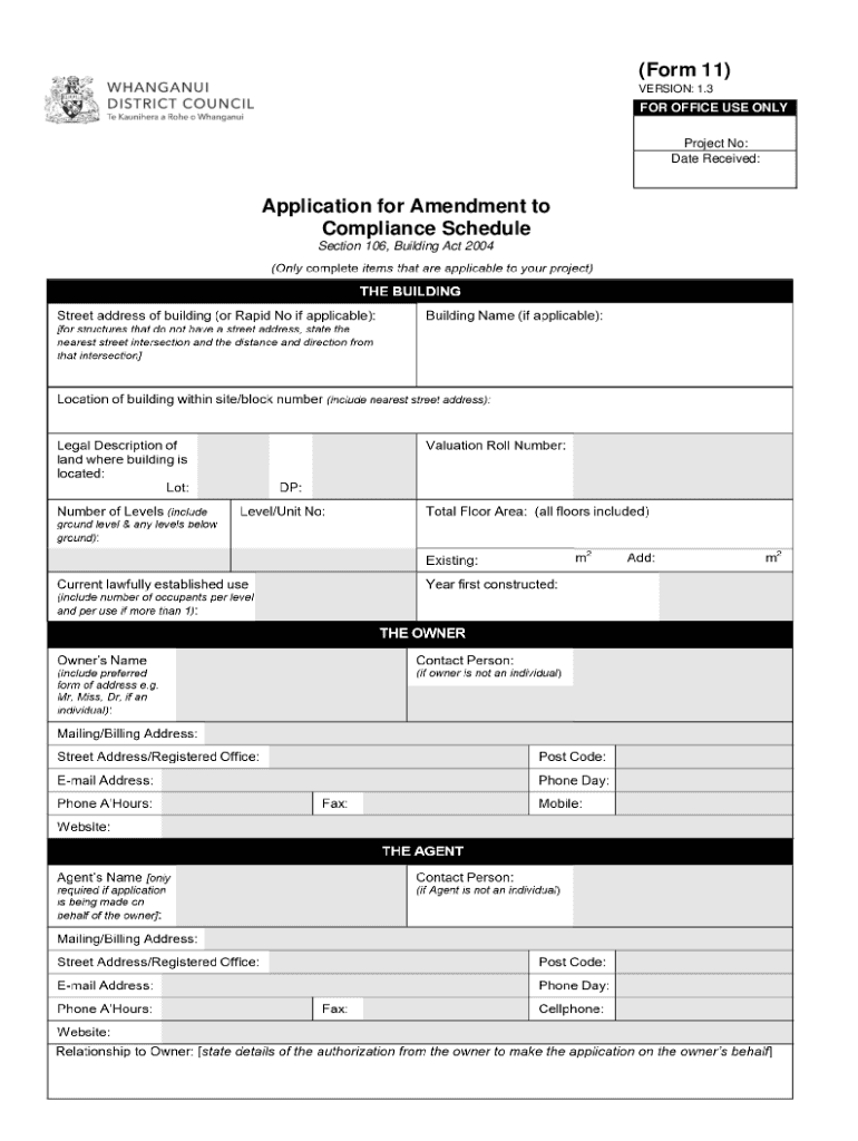 Fillable Online Form 11 - Application for amendment to Compliance ...