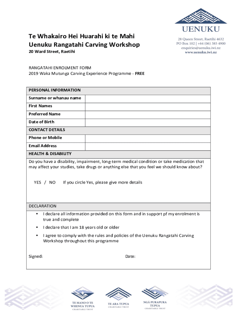 Fillable Online uenuku iwi Rangatahi enrolment form (1).doc Fax Email ...