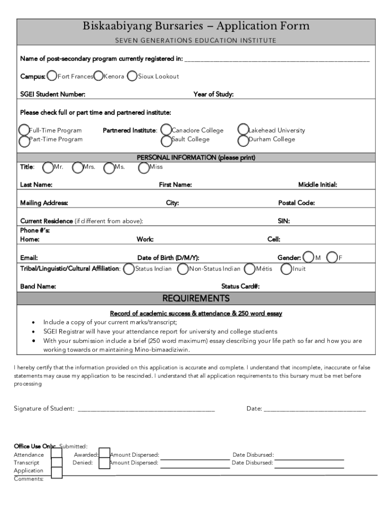 Fillable Online Biskaabiyang Bursaries Application Form (1).docx Fax Email Print - pdfFiller