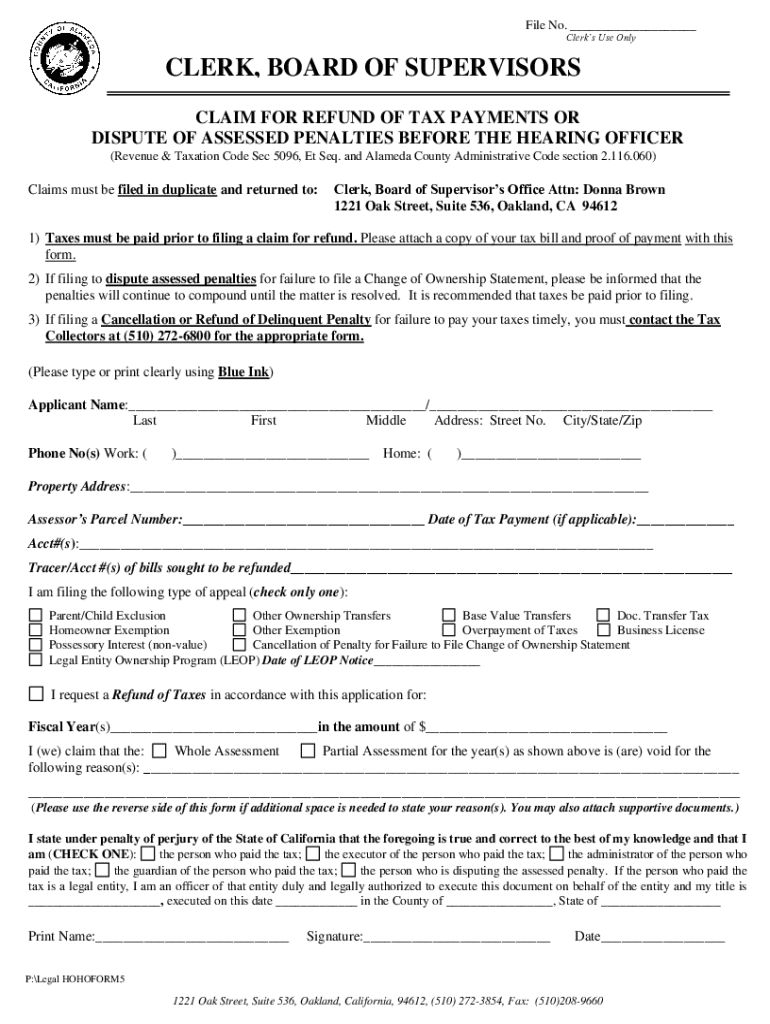 Fillable Online Fillable Online Claim for Refund of Tax Payments ...