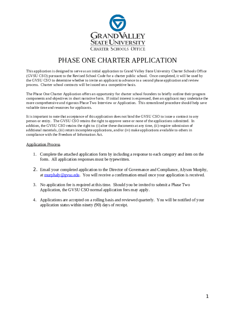 PHASE ONE CHARTER APPLICATION Doc Template | pdfFiller