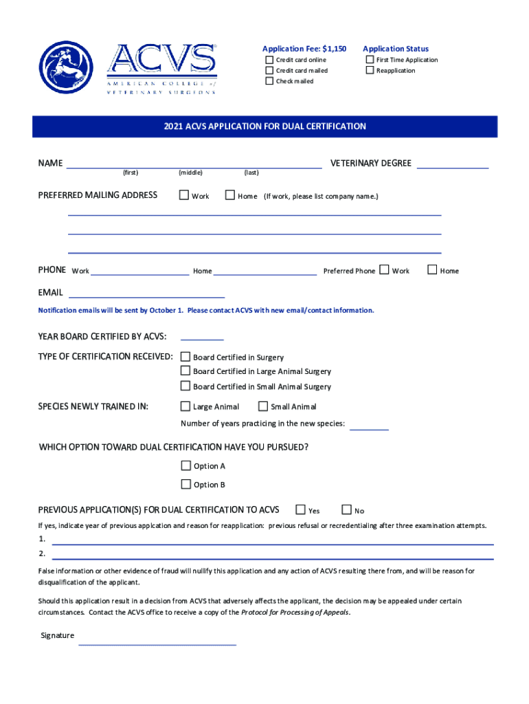 Fillable Online ACVS-Dual-Certification-Application-Form-2019.pdf Fax ...