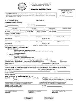Fillable Online REGISTRATION FORM - adventistacademyiloilo.org Fax ...