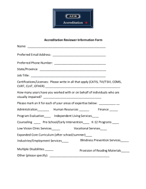 Fillable Online Accreditation Reviewer Information Form Fax Email Print ...