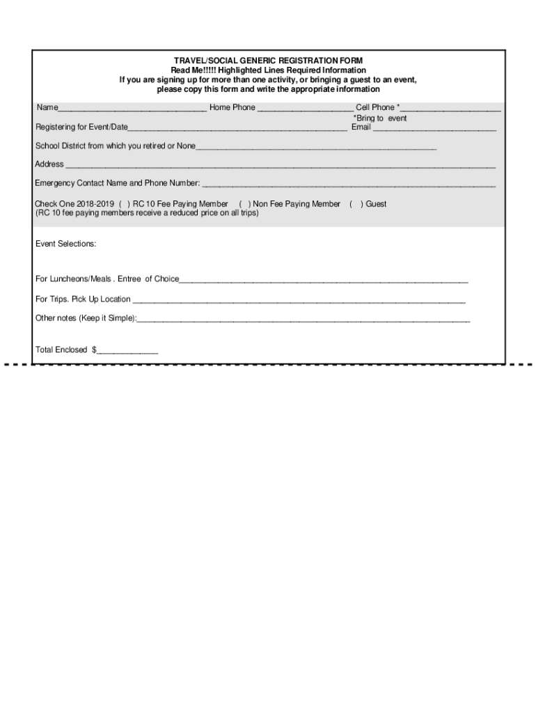 Fillable Online rc10 ny aft TRAVEL/SOCIAL GENERIC REGISTRATION FORM Read Me ... Fax Email Print ...