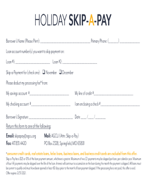 Fillable Online 20 Holiday Skip-A-Payment Agreement - FirstCCU Fax Email Print - pdfFiller