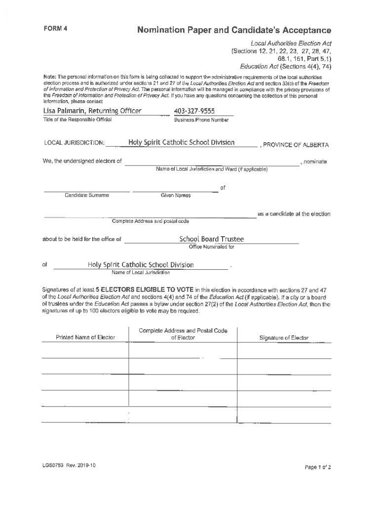 Fillable Online Form 4 - Nomination Paper and Candidate's Acceptance ...