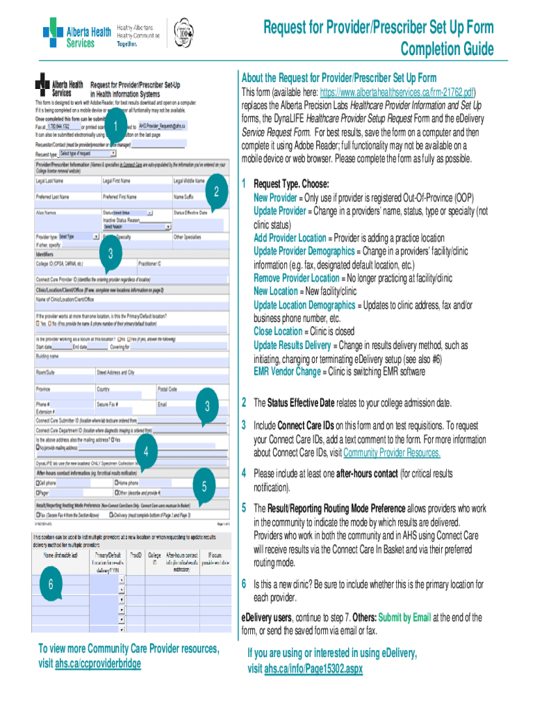 Fillable Online Request for Provider/Prescriber Set Up Form Completion ...