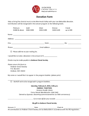 Fillable Online Donation Form - andoverchoralsociety.org Fax Email ...