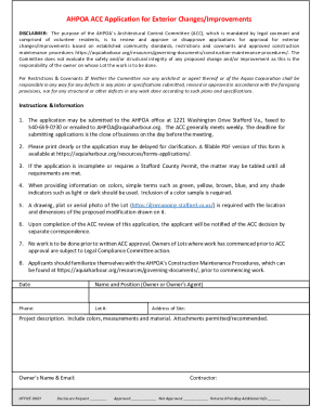 Fillable Online AHPOA ACC Application for Exterior Changes/Improvements ...