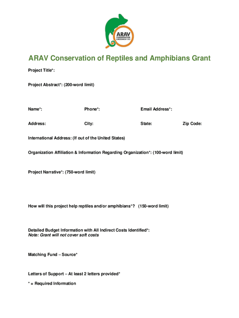 Fillable Online ARAV Conservation of Reptiles and Amphibians Grant Fax Email Print - pdfFiller