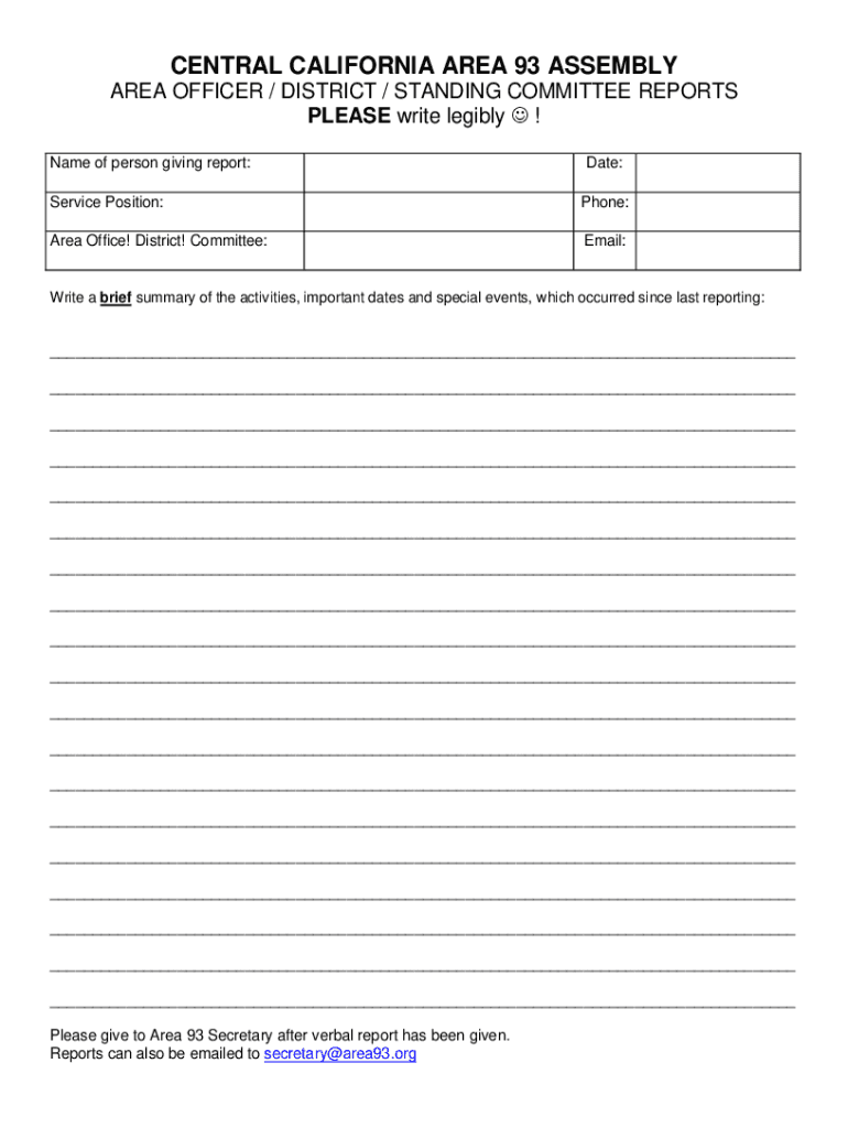Fillable Online Area Report Form Fax Email Print - pdfFiller