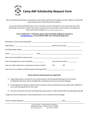 Fillable Online Camp ARF Scholarship Request Form Fax Email Print ...