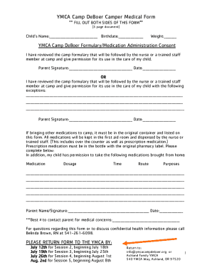 Fillable Online YMCA Camp DeBoer Camper Medical Form Fax Email Print ...