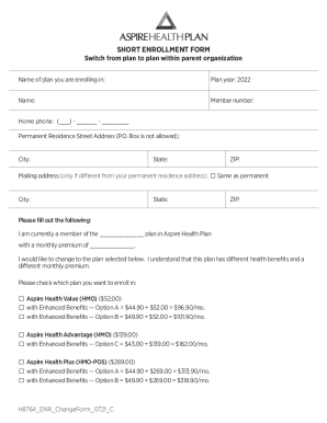 Fillable Online Fillable Online SHORT ENROLLMENT FORM Switch from plan ...