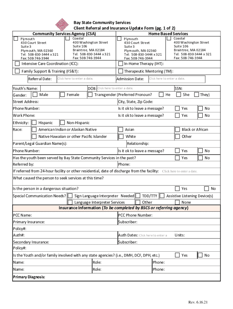 Fillable Online Bay State Community Services Client Referral and ...