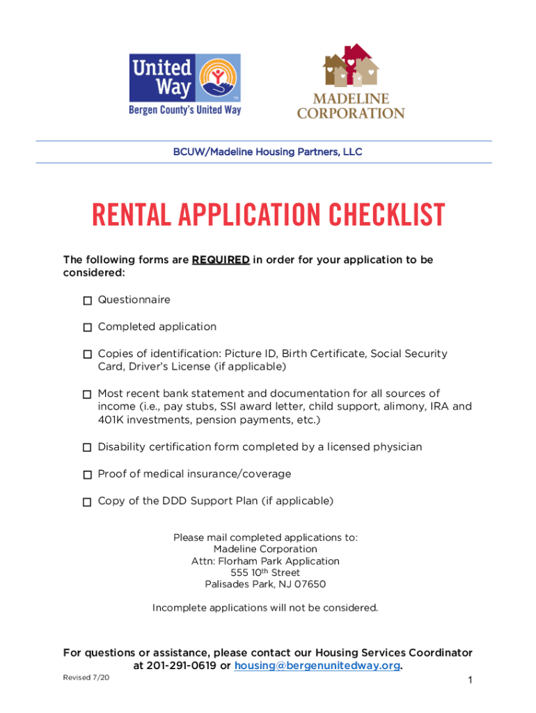 Fillable Online Fillable Online RENTAL APPLICATION CHECKLIST ... Fax ...