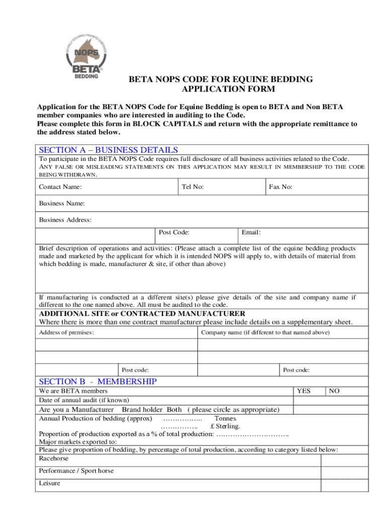 Fillable Online Fillable Online beta-uk Beta-nops-code-application-form ...