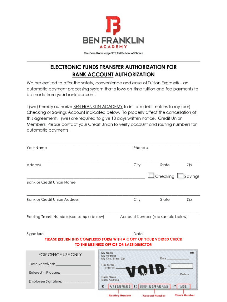 Fillable Online ELECTRONIC FUNDS TRANSFER AUTHORIZATION FOR BANK ...