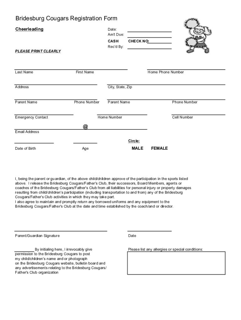Fillable Online Registration Forms-Cheerleading.xls Fax Email Print ...
