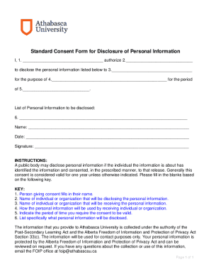 Fillable Online CONSENT TO DISCLOSURE AND/OR USE OF PERSONAL EI ...
