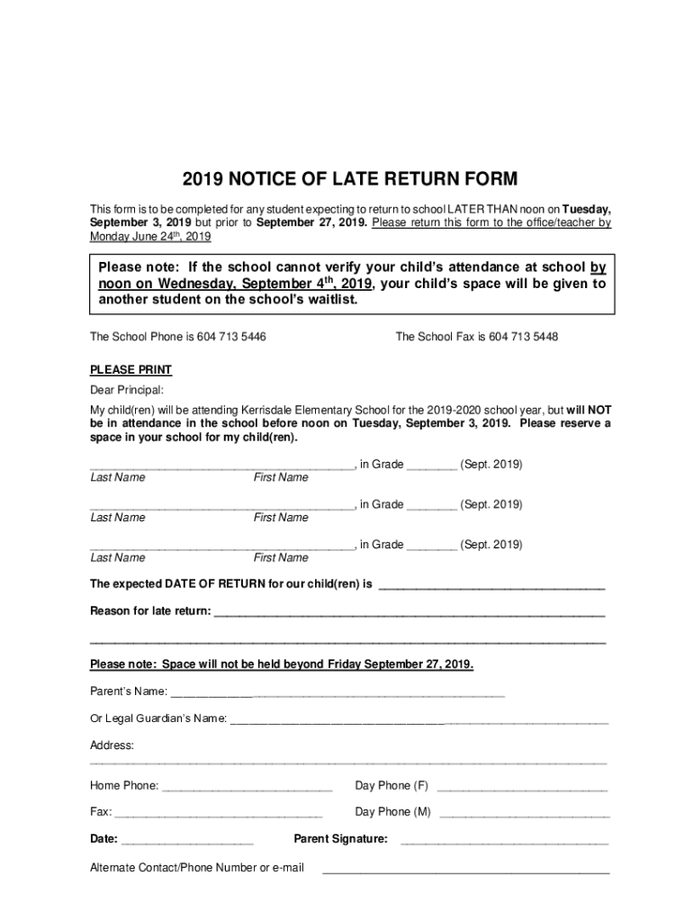 Fillable Online 2019 NOTICE OF LATE RETURN FORM - VSB Fax Email Print ...
