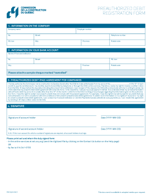 Fillable Online Preauthorized debit registration form - ccq.org Fax ...