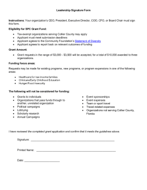 Fillable Online Leadership Signature Form Instructions: Your ...