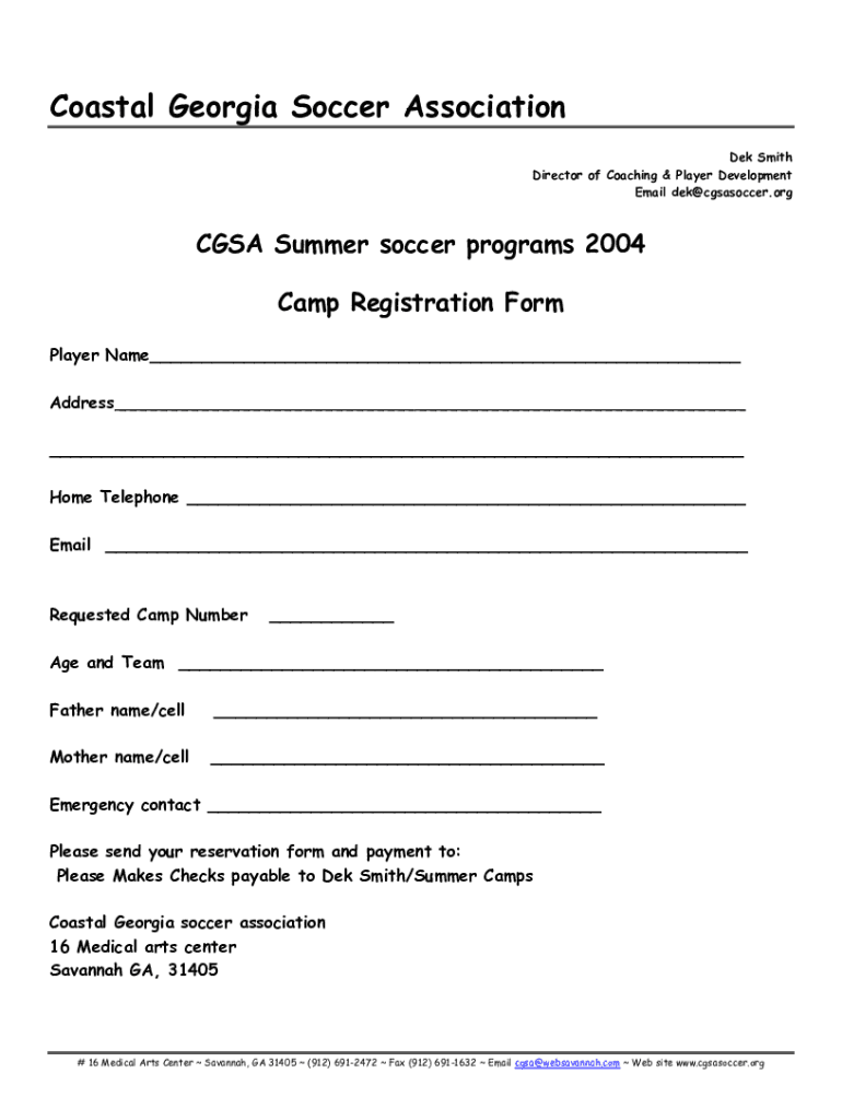 Fillable Online Welcome to the Coastal Georgia Soccer Association's ...