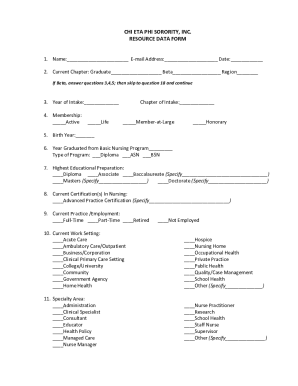 Fillable Online CHI ETA PHI SORORITY, INC. RESOURCE DATA FORM Fax Email ...