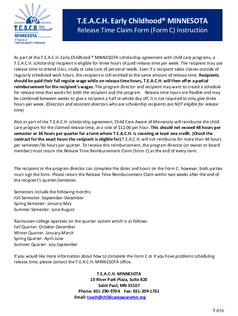 Fillable Online T.E.A.C.H. Early Childhood- MINNESOTAEarly Childhood ... Fax Email Print - pdfFiller