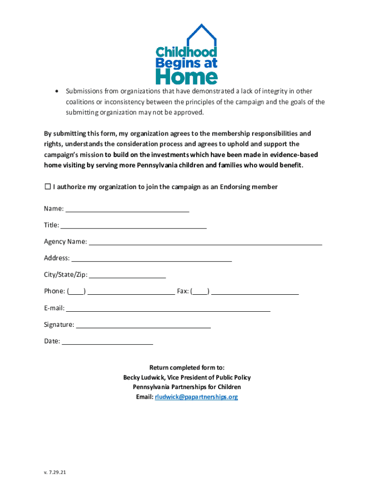 Fillable Online Join the Campaign Endorsing Organization Submission Form Fax Email Print - pdfFiller