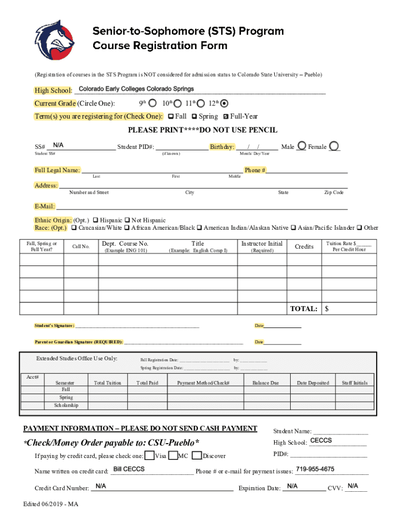 Fillable Online STS Program Course Registration Form fillable - HANDOUT ...