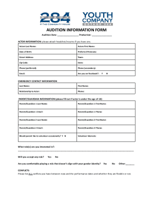 Fillable Online 10+ Diy Theatre Audition Form Template Fax Email Print ...