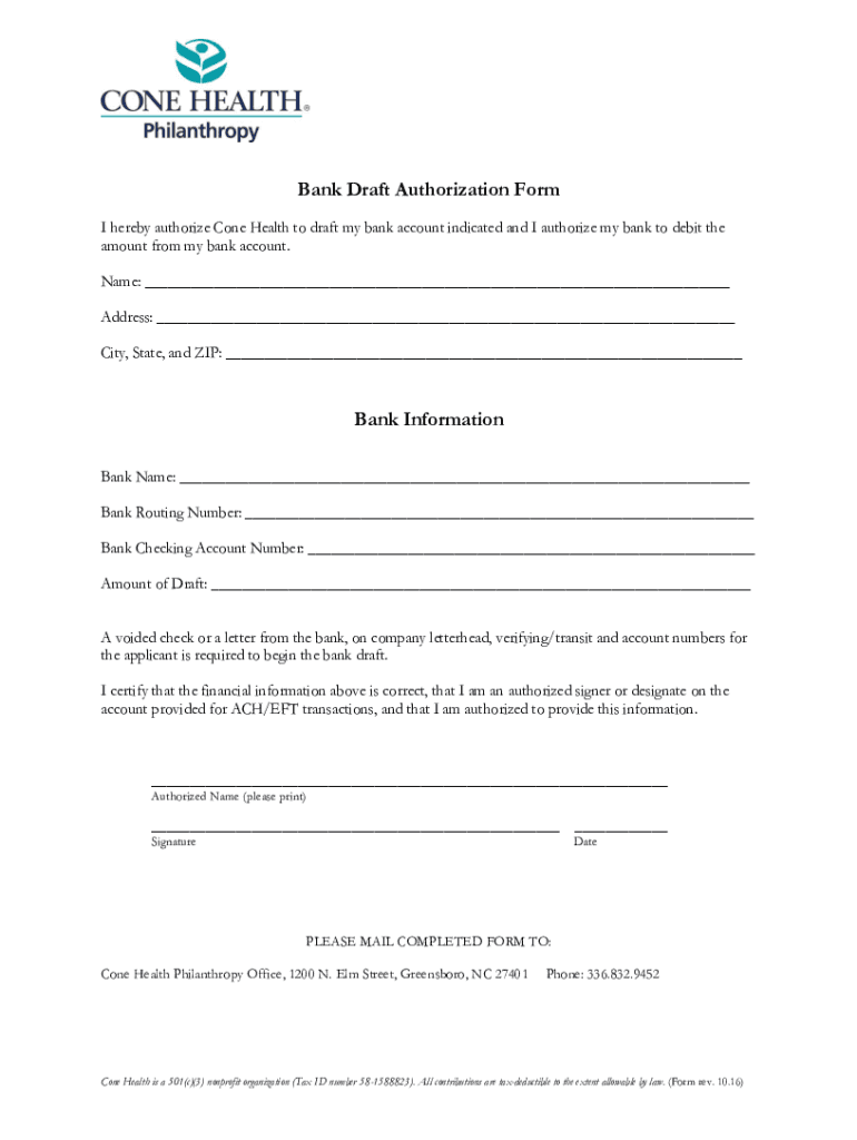 Fillable Online BANK DRAFT AUTHORIZATION FORM - seabrooktx.gov Fax Email Print - pdfFiller