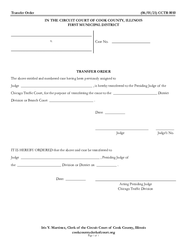 Fillable Online services cookcountyclerkofcourt Transfer Order (06/01 ...