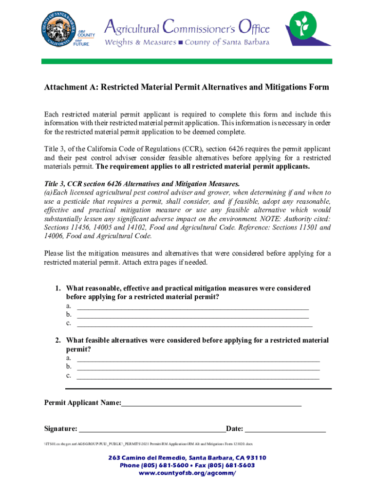 Fillable Online Attachment A: Restricted Material Permit Alternatives ...