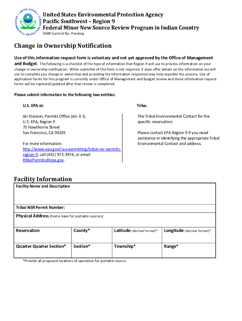 Fillable Online Form OWN. EPA Region 9 Federal Minor New Source Review ...