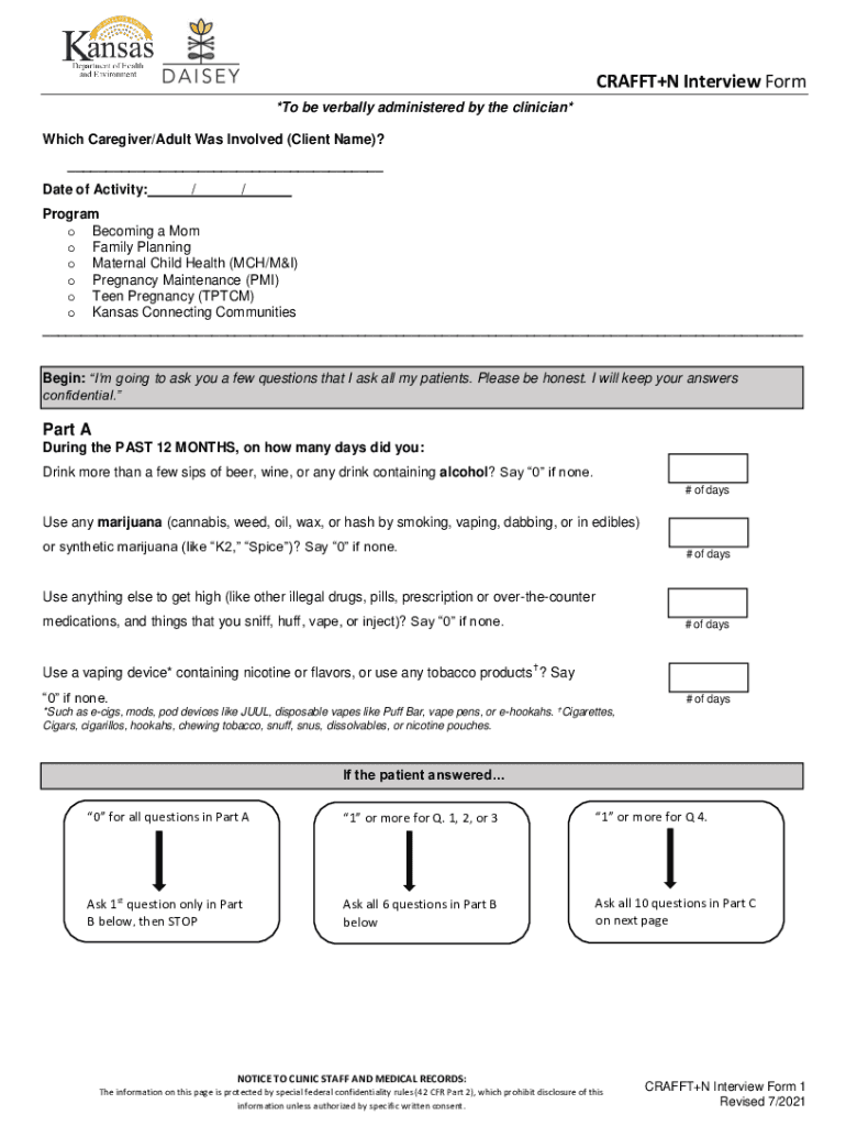 Fillable Online CRAFFT+N Interview Form - kdhe.daiseysolutions.org Fax ...