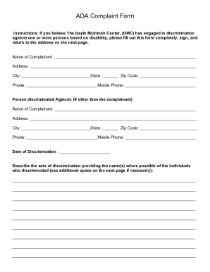 Fillable Online ADA Complaint Form - Dayle Mc Fax Email Print - pdfFiller
