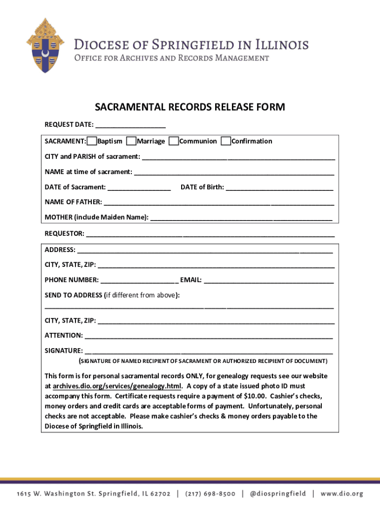 Fillable Online archives dio Request for Sacramental RecordsSt. Helen ...