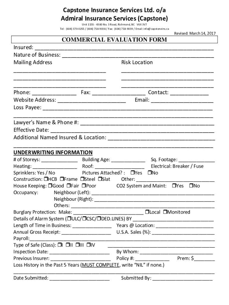 Fillable Online Commercial Evaluation Form Fax Email Print - pdfFiller