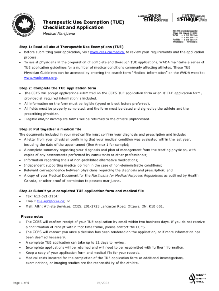 Fillable Online Step 1: Read all about Therapeutic Use Exemptions (TUE ...