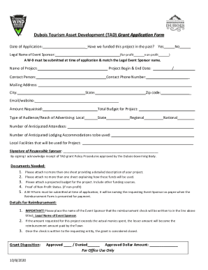 Fillable Online Dubois Tourism Asset Development (TAD) Grant ...