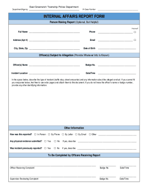Fillable Online INTERNAL AFFAIRS REPORT FORM - City of Northfield Fax ...