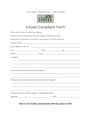 Fillable Online Citizen Complaint Form - Official City of Eureka Fax ...