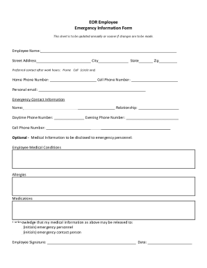 Fillable Online EOR Employee Emergency Information Form Fax Email Print ...